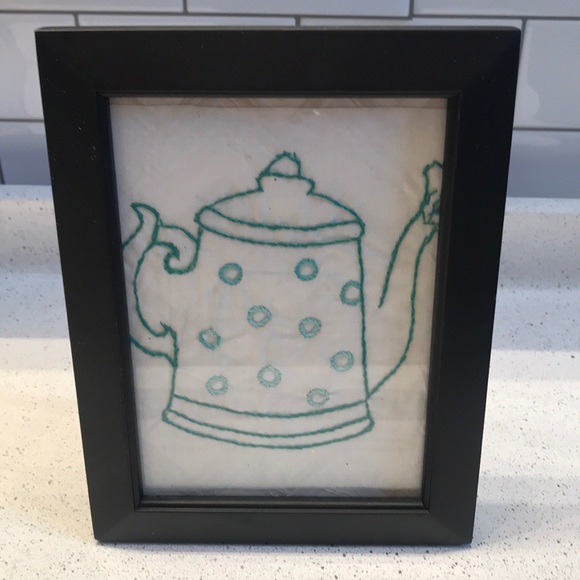 Vintage | Wall Decor | Vintage Teal Embroidered Teapot Framed | Poshmark